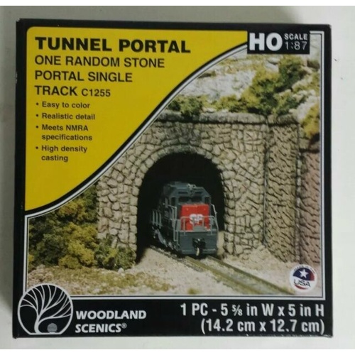 HO Scale Single Track Random Stone Tunnel Portal #C1255 - Woodlands